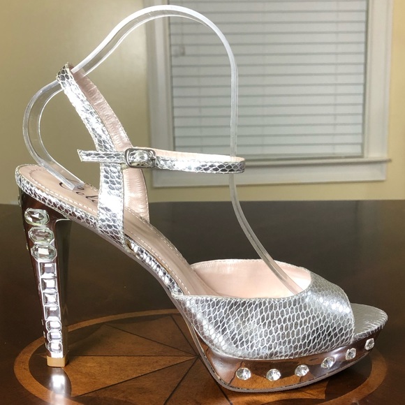 Shoes | Silver Rhinestone Open Toe Platform Shoes | Poshmark